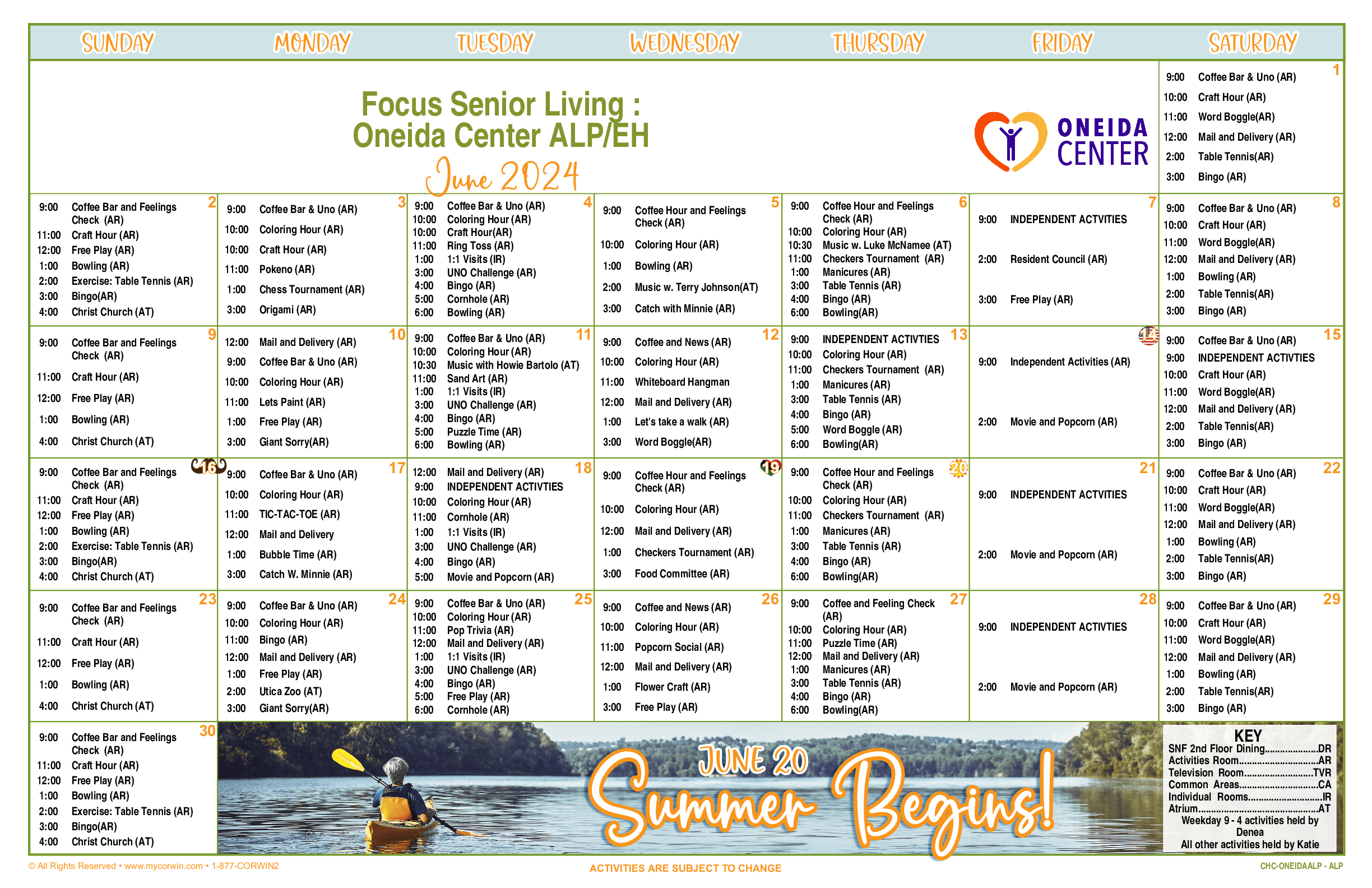Oneida Center – Centers Health Care Nursing and RehabilitationCalendar ...