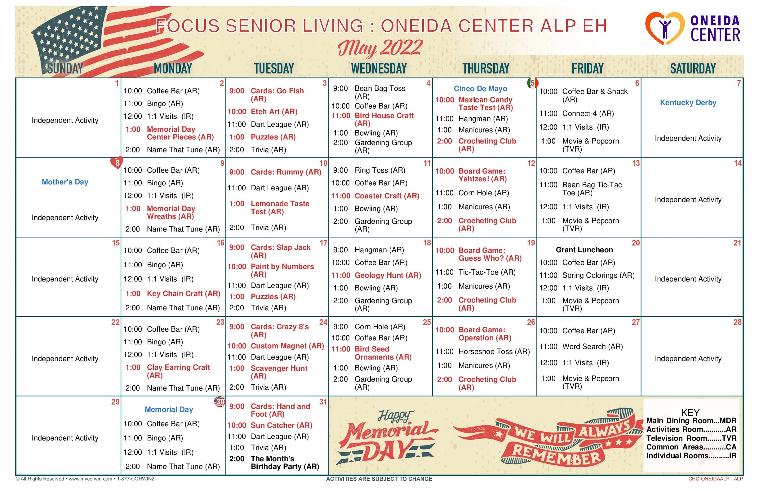 Oneida Center – Centers Health Care Nursing and RehabilitationCalendar ...